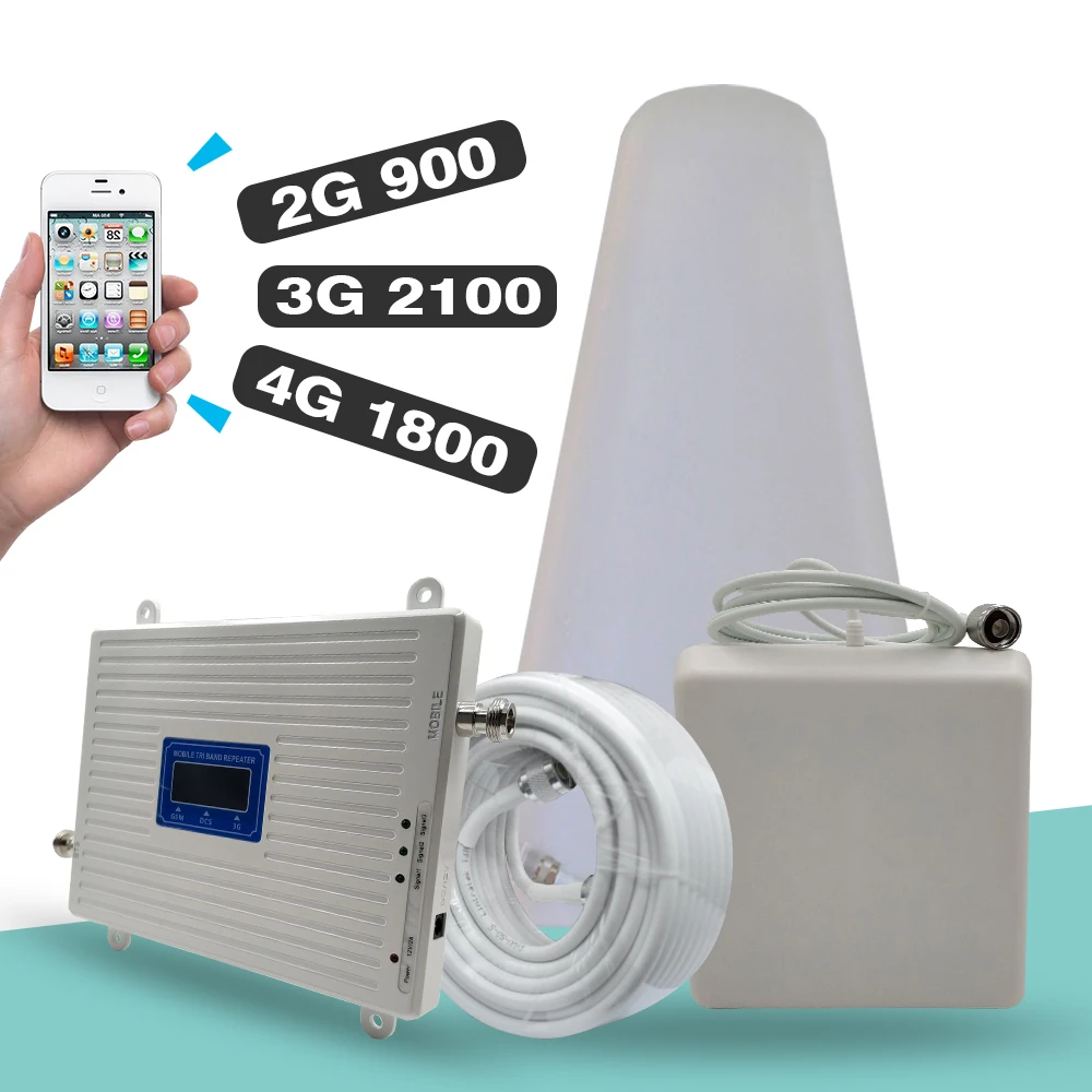 2G 3G 4G Tri Band Signal Booster GSM 900+DCS/LTE 1800(Band 3)+UMTS/WCDMA 2100(Band 1) Mobile ...