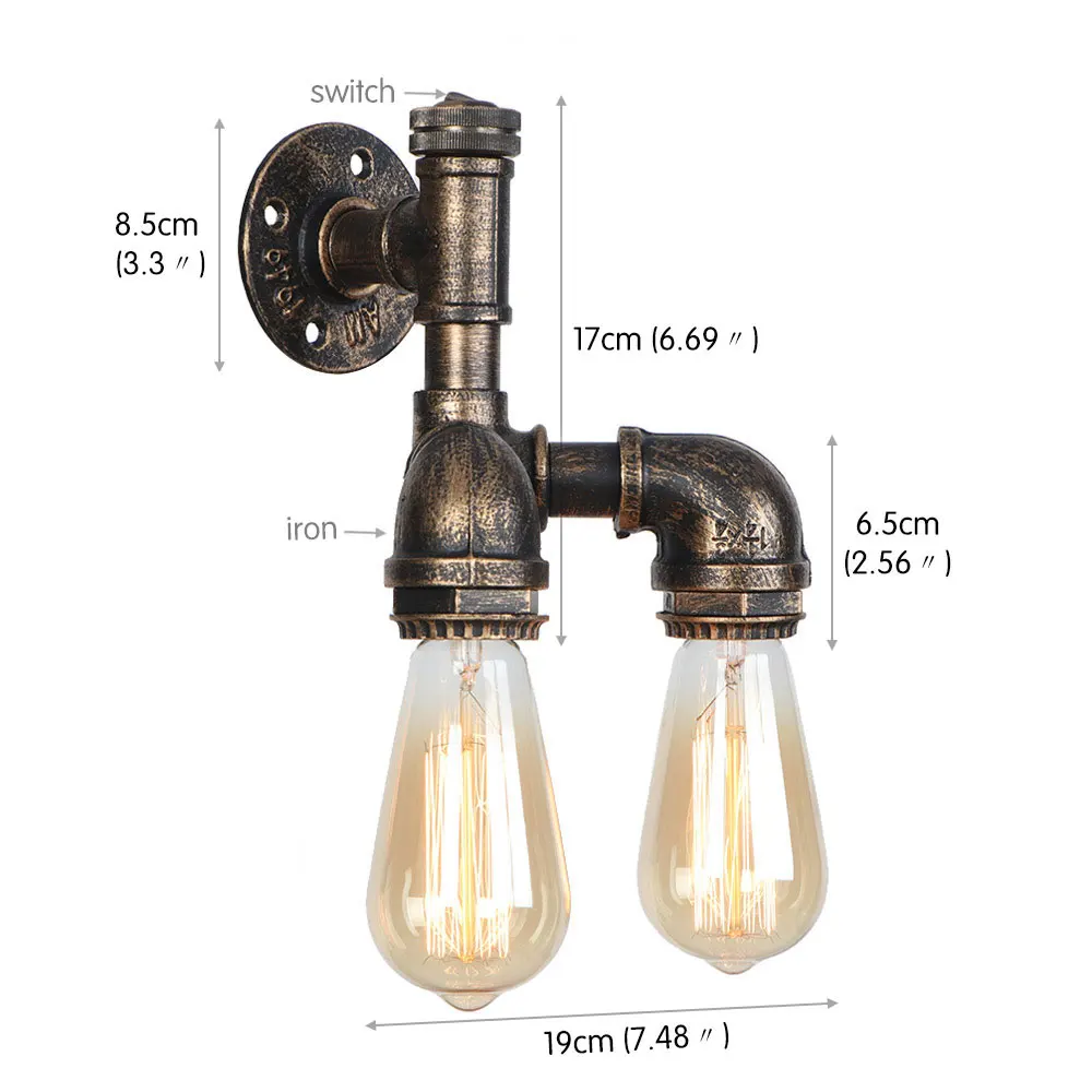 Vintage Industrial Metal Steampunk Water Pipe Wall Lamps