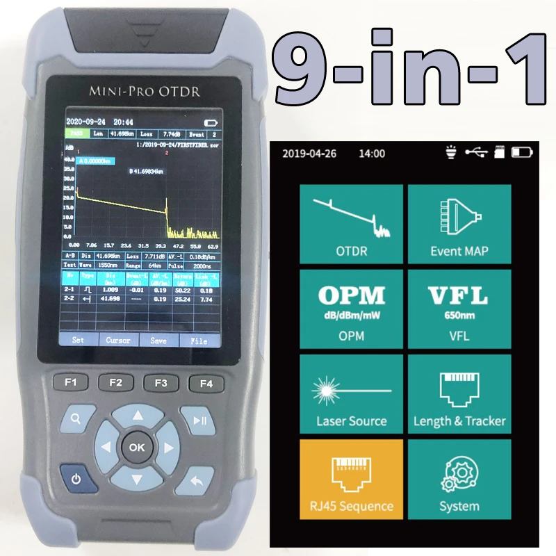 980rev Mini Pro Otdr Reflectometer 9 Functions In 1 Device Opm Ols Vfl ...