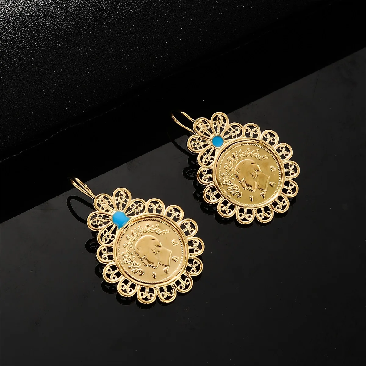 Gold Color Iran Coin Dangle Hoop Earrings For Women Iranian Arab Middle ...