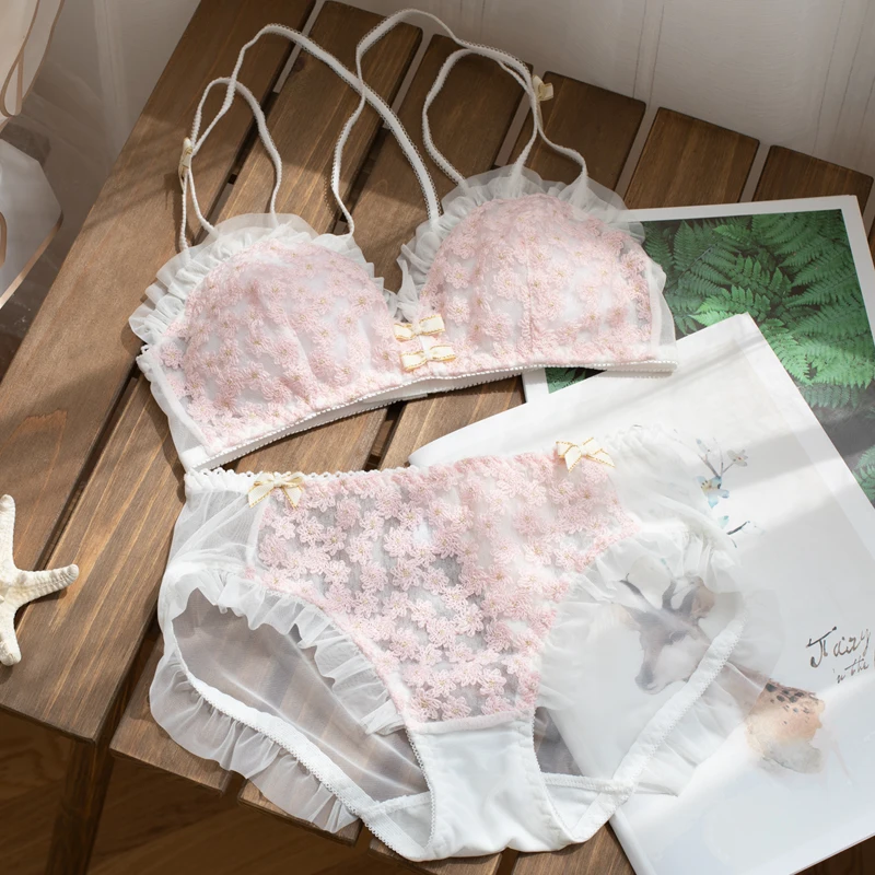 Dot Girly Bra Set Cute Ruffled Sweet Triangle Cup Underwear Set Ultra ...