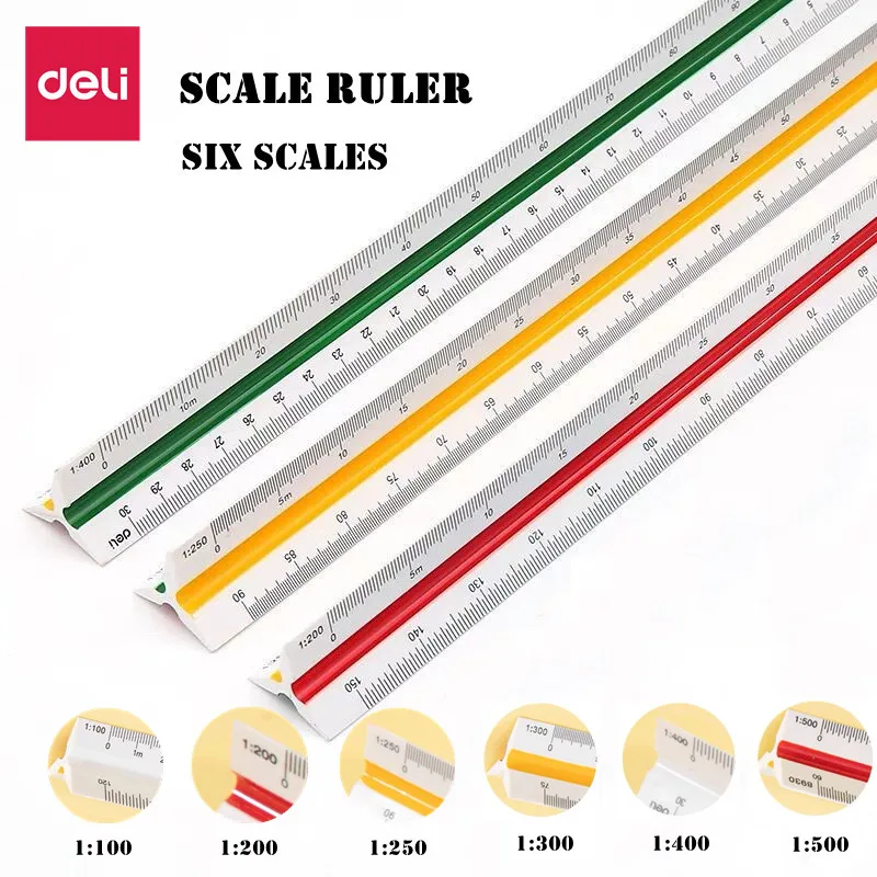 Deli Aluminum Triangular Scale Ruler Metal Triangle Scale Architect ...