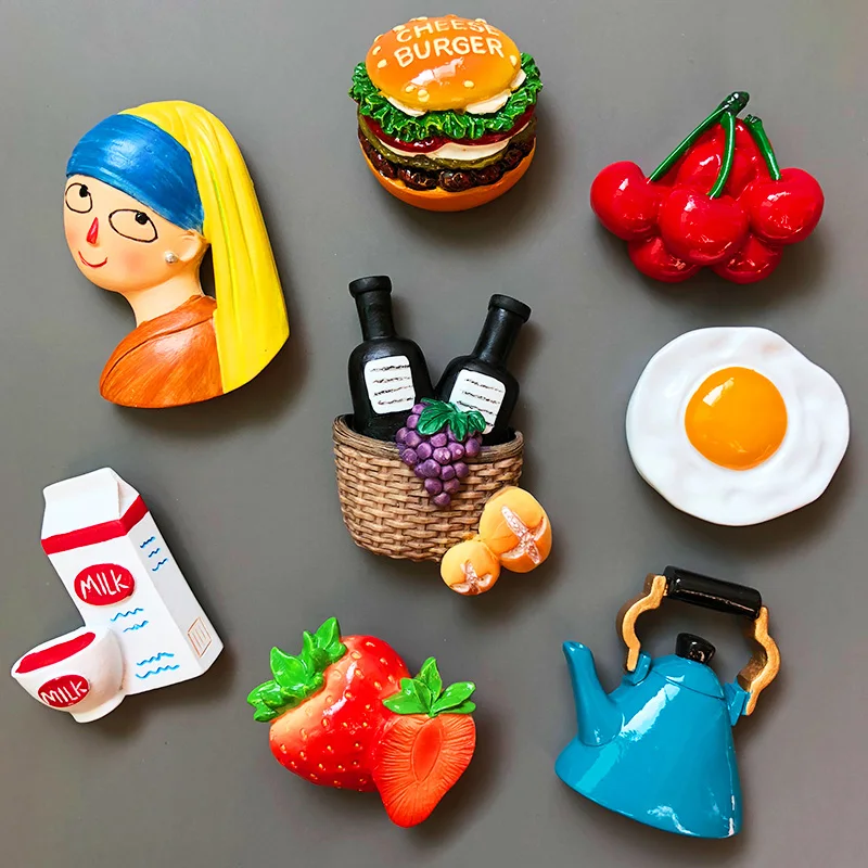 cute cartoon magnets room decoration Hamburger egg milk fridge magnets ...
