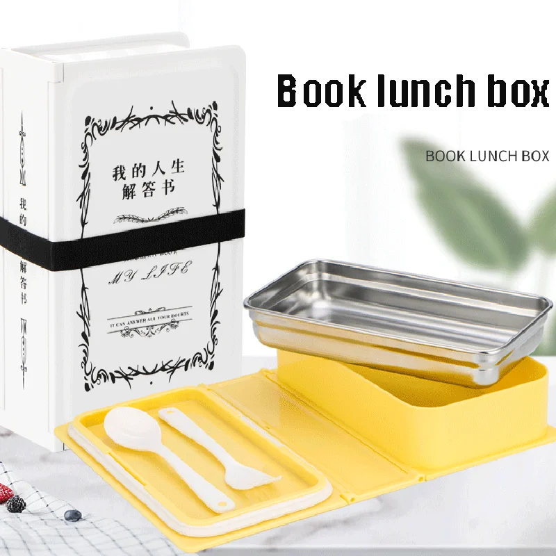 Creative Lunch Box Book Bento Box Cute Food Container With Spoon And ...