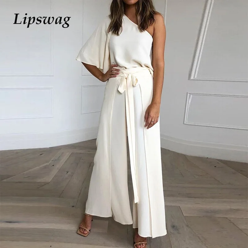 Sexy Off Shoulder Office Lady Sets Women Casual Wide Leg Two Piece Set ...