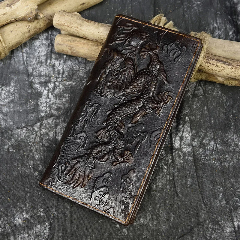 Men's genuine leather dragon wallet embossed real Leather bifold long ...