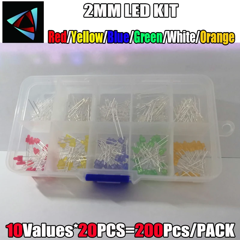 200pcs-Lot-2MM-LED-Assortment-Kit-Primary-Water-Clear-Red-Blue-Green ...