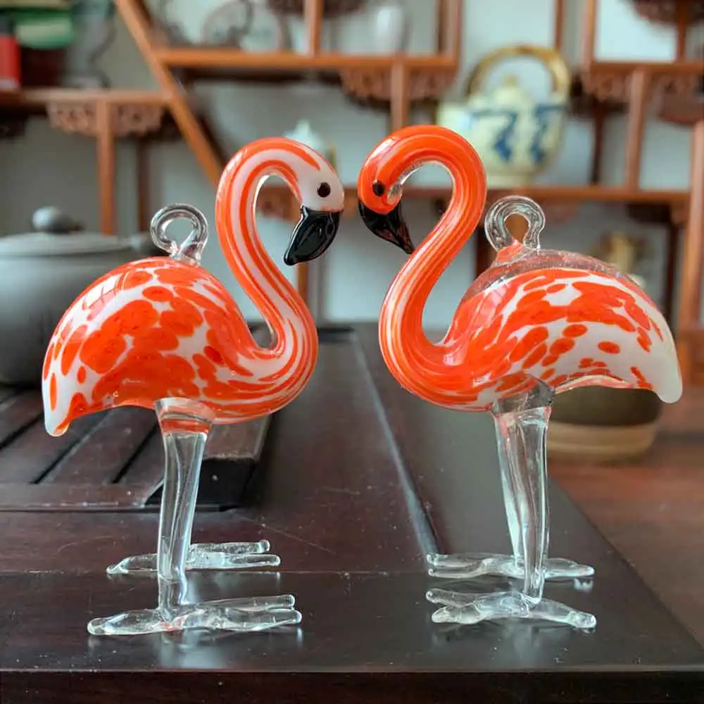 Handmade Crystal Glass Blown Flamingo Animal Figurines Ornament Hanging ...