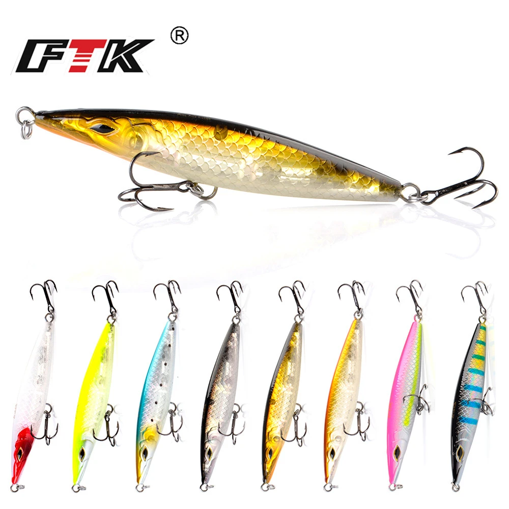 FTK דיג פיתוי צף עיפרון פיתוי פיתיון Stickbait Wobblers Topwater ארוך ליהוק קשה פיתוי 6 צבעים ...