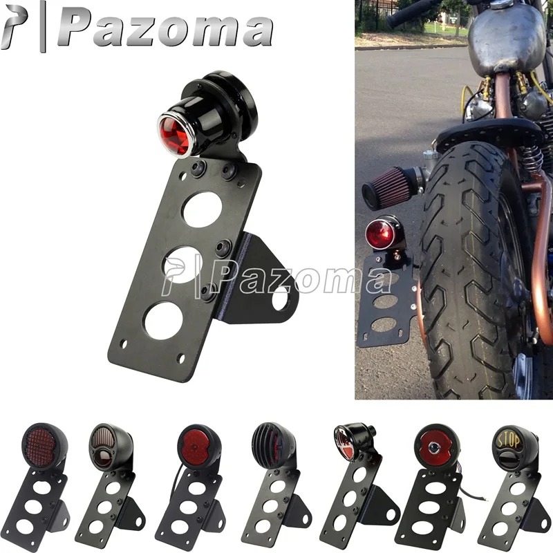 Motorcycle-Cafe-Racer-Side-Mount-License-Plate-Bracket-Tail-Light-LED ...
