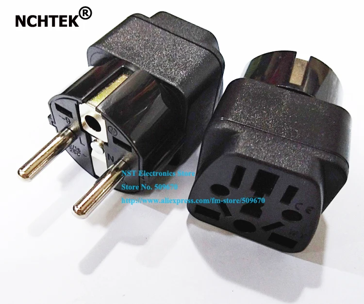 NCHTEK 10A/16A 250V EU European 2Pin Male to Multinational Female AC ...