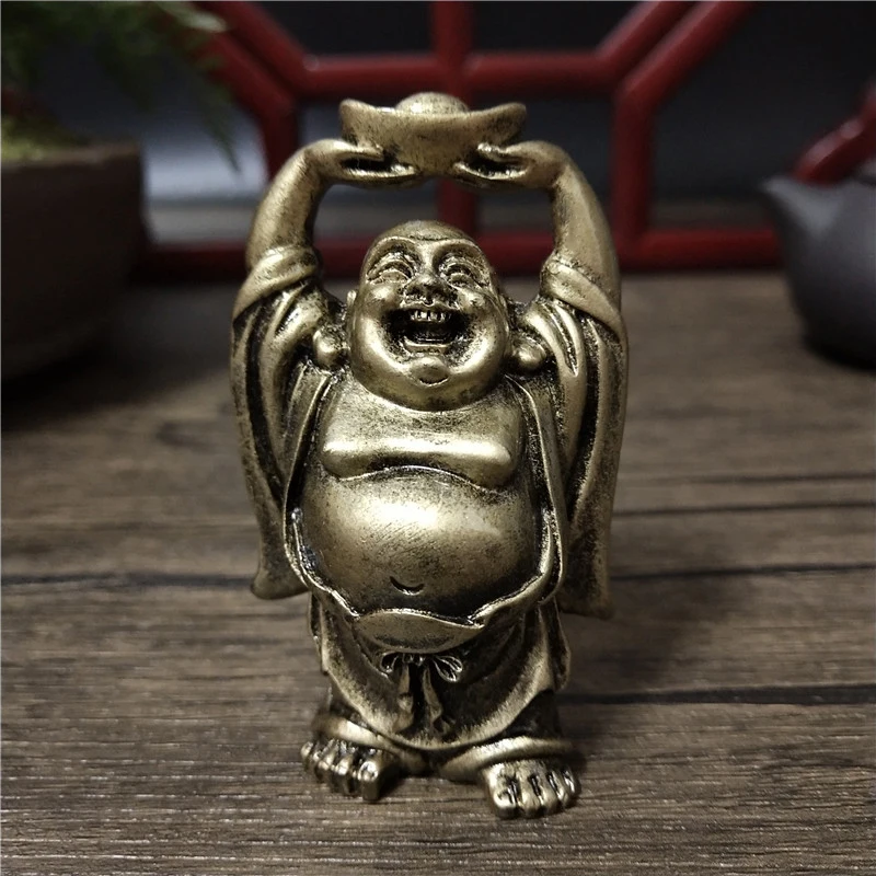 Bronze Color Laughing Buddha Statue Ornaments Resin Home Decoration ...