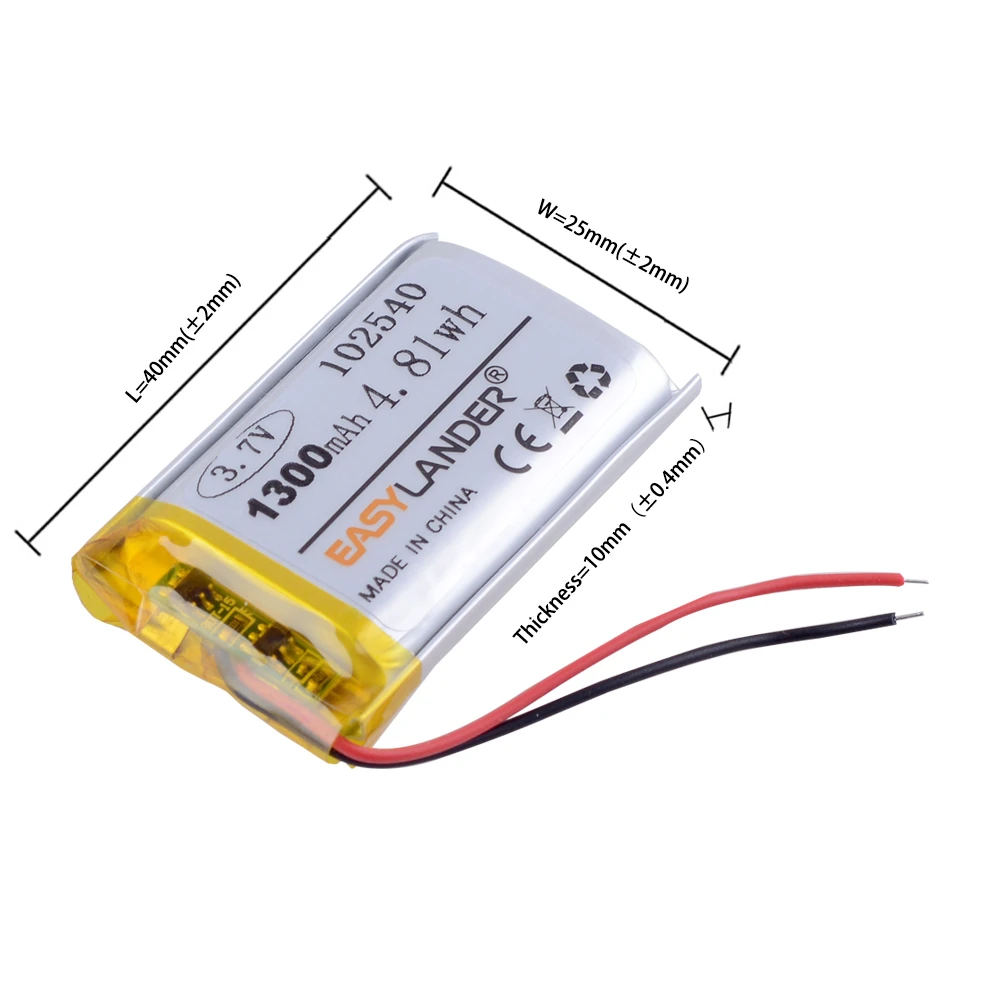 102540 3.7v 1300mah Rechargeable Li-polymer Li-ion Battery For Mp3 Mp4 ...