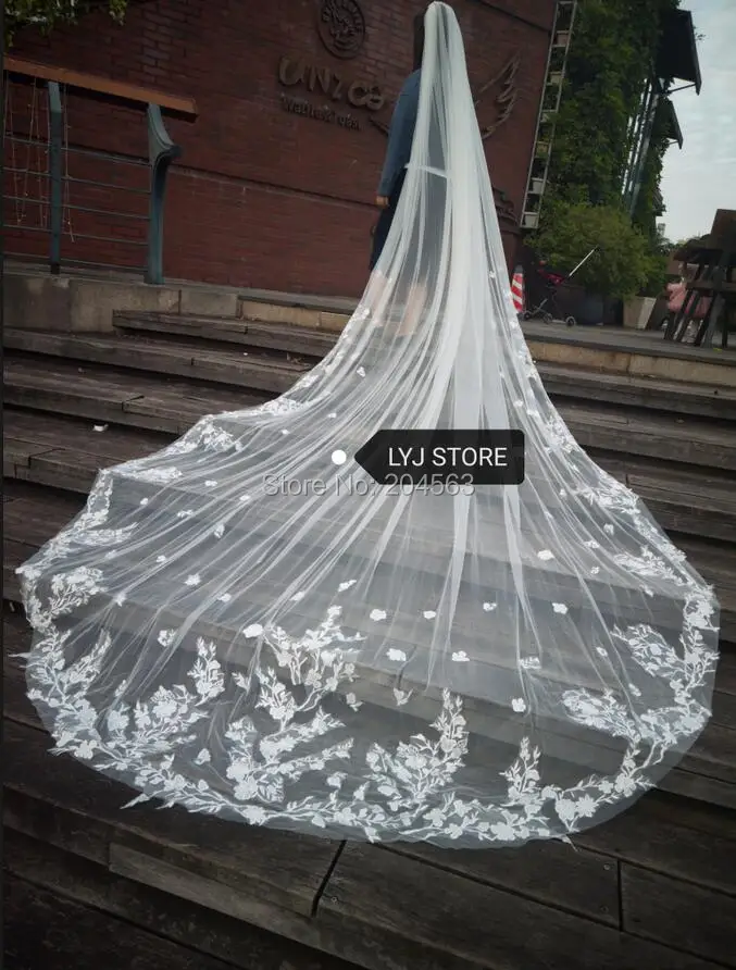 Real Photo Romantic One-layer Lace Wedding Bridal Veils Cathedral Veil ...