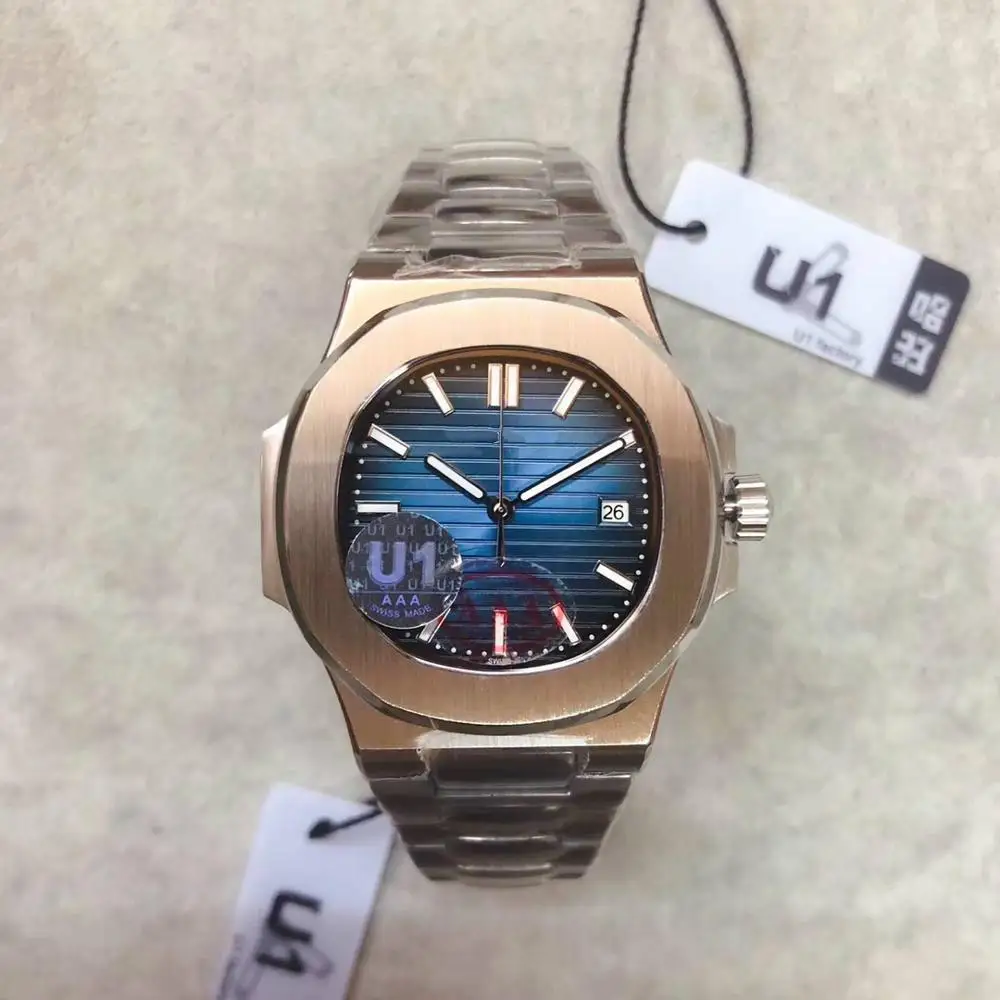 U1 Factory Movement Engraved Nautilus PP Automatic Mechanical Stainless ...