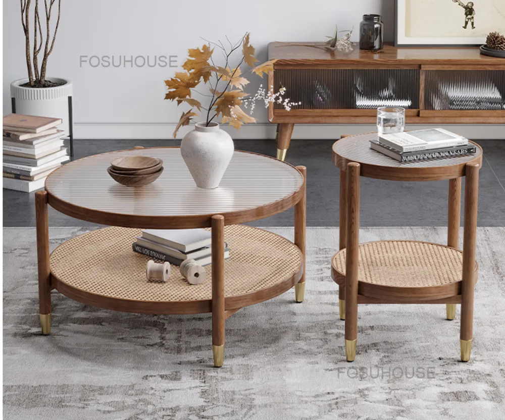 Nordic Solid Wood Round Coffee Tables Household Furniture Japanese ...