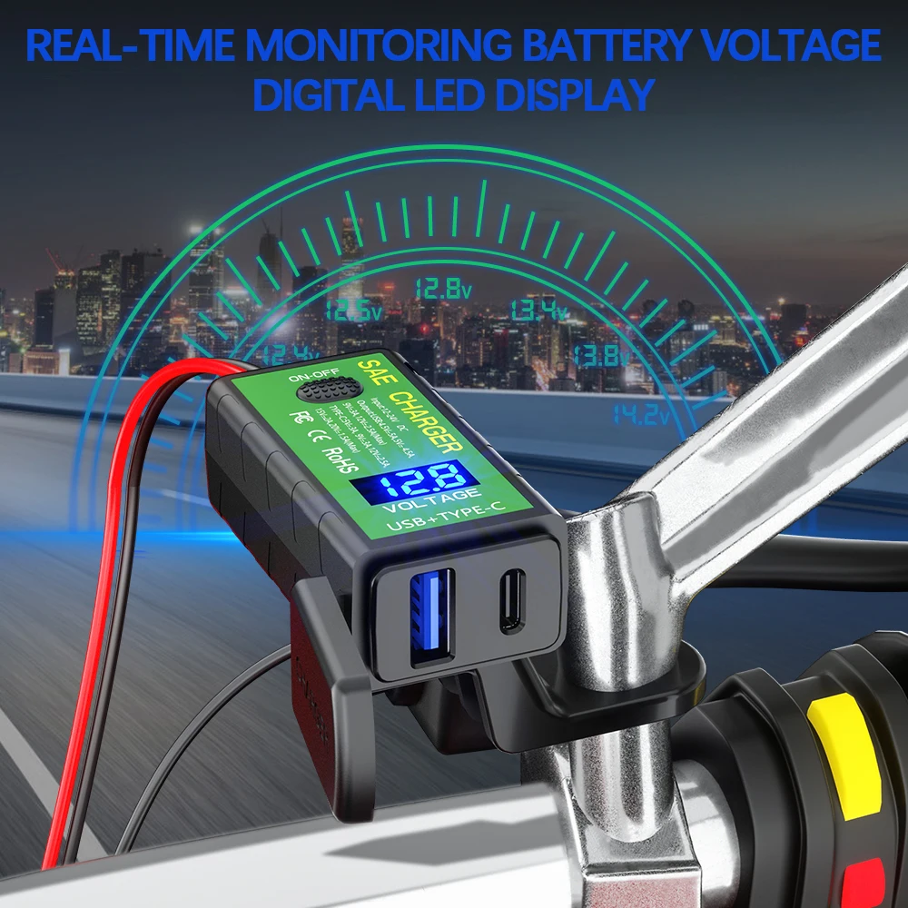 USB Motorcycle Charger Waterproof Voltmeter for Moto Motor Motorbike ...