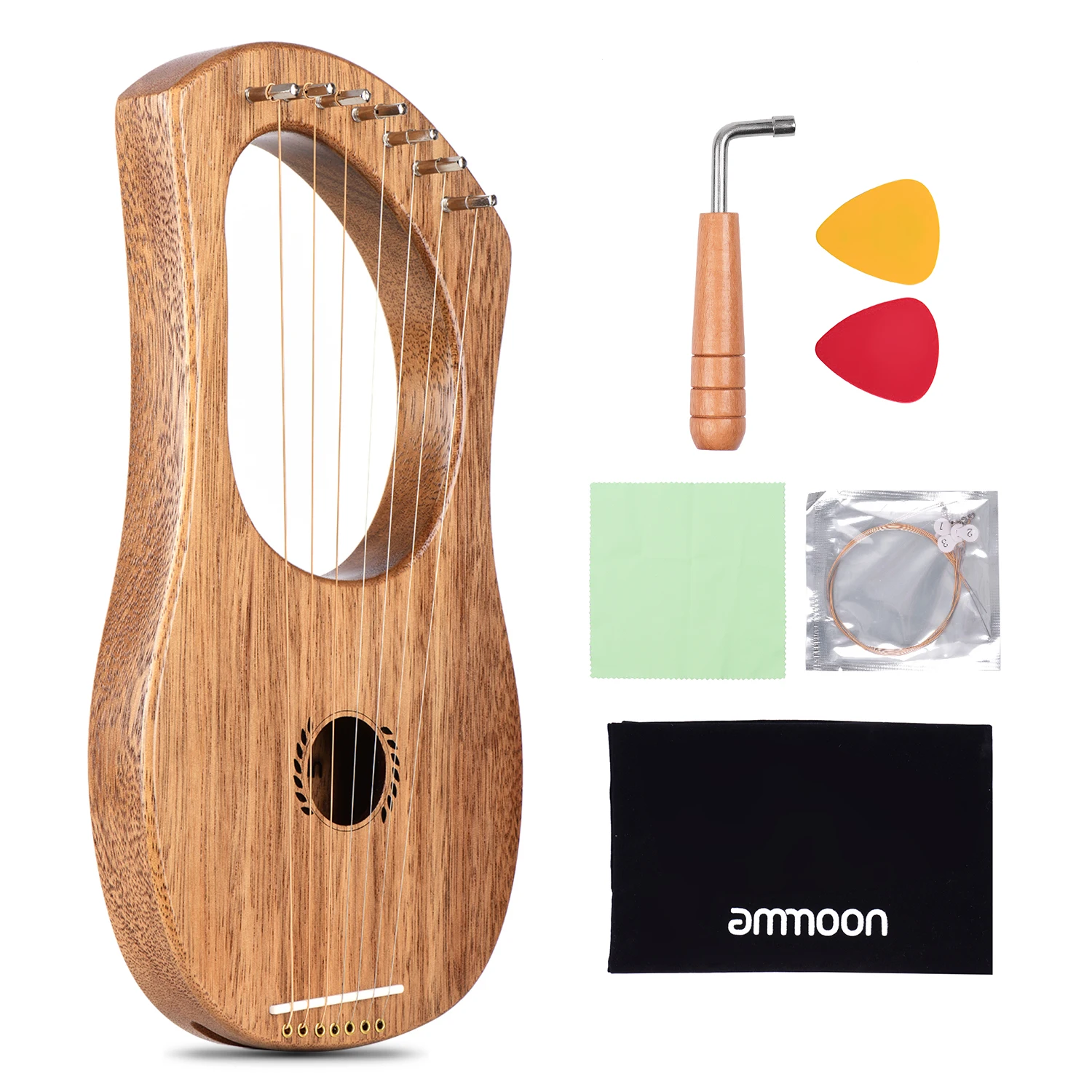 Ammoon 7 String Lyre 하프 고대 스타일 Lyres Terminalia 목재 스트링 악기 캐리 백 스트링 튜닝 ...