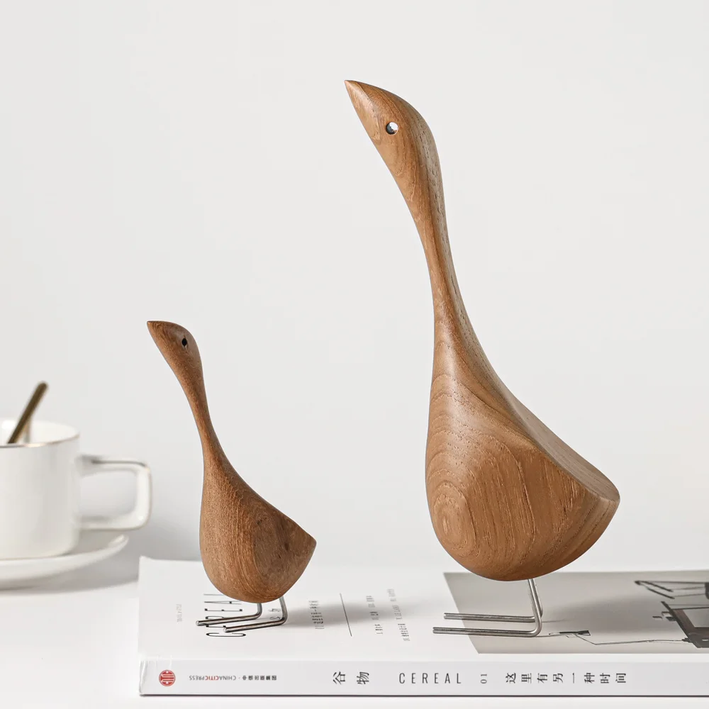 Nordic-Wooden-Goose-Figurines-Abstract-Teak-Wood-Sculpture-Lovely ...