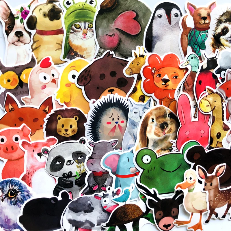 50 PCS Mix Styles Cute Watercolor Animal Sticker Neon Light Word Group ...