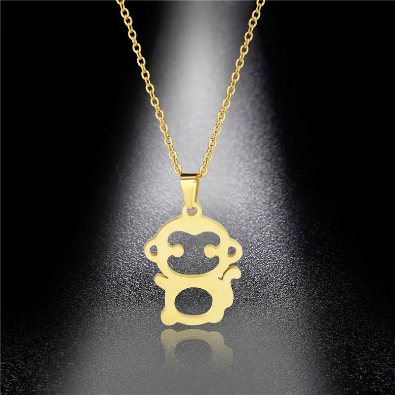 Stainless steel small monkey necklace personality hypoallergenic cute ...