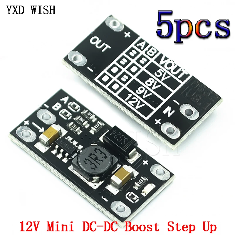 5pcs Mini Dc-dc Boost Step Up Converter 3v 3.2v 3.3v 3.7v 5v 9v To 12v Voltage Regulator Pcb ...