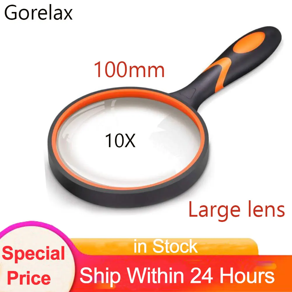 Handheld Magnifying Glass 10X, 100mm Large Loupe Magnifier Lens with ...