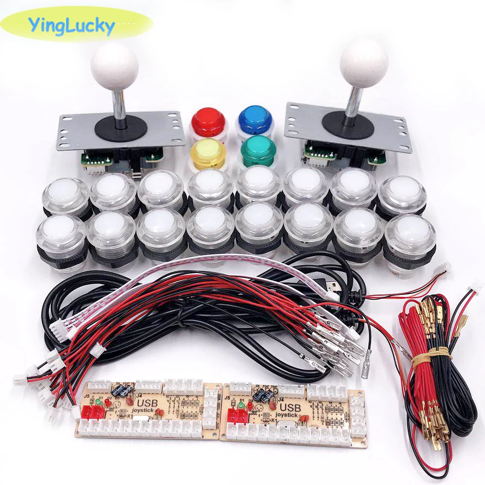 2 players Joystick Arcade DIY Kit LED parts button + Joysticks + USB ...