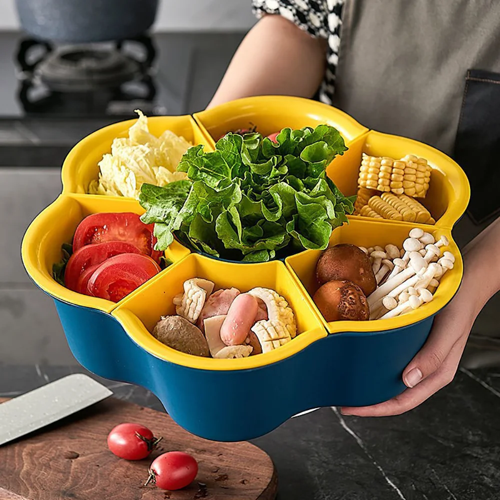 Split-grid-Rotating-Hot-Pot-Vegetable-Platter-Double-layer-Vegetable ...