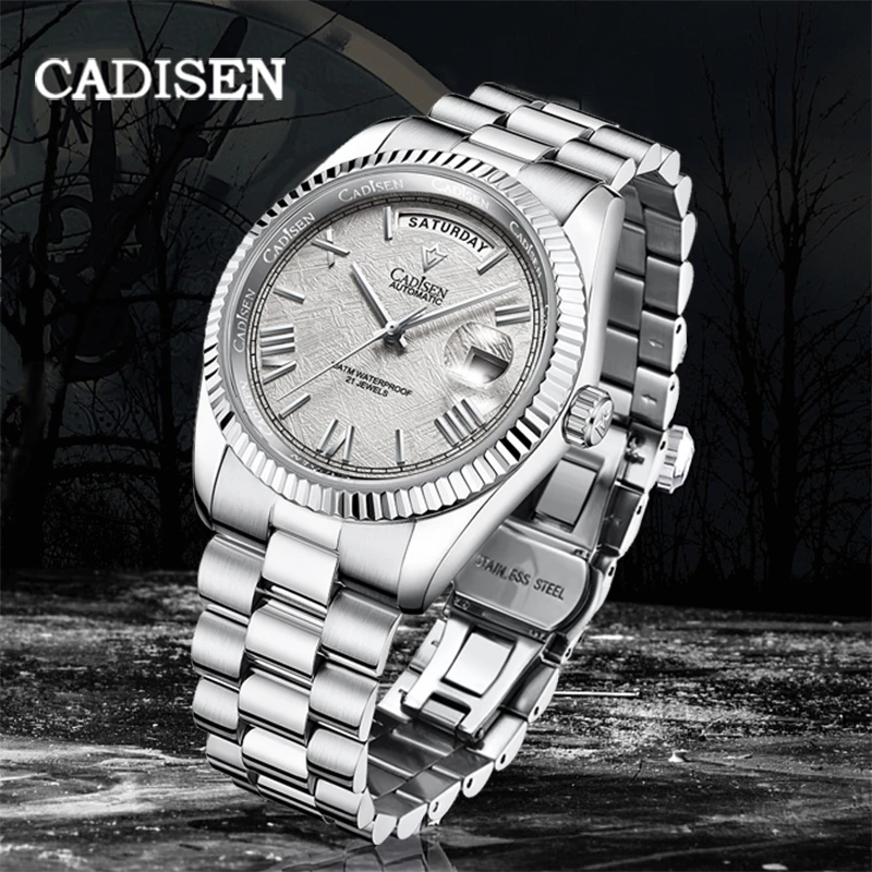 CADISEN Luxury Watch Day Date Mechanical Automatic Men Watch Meteorite ...