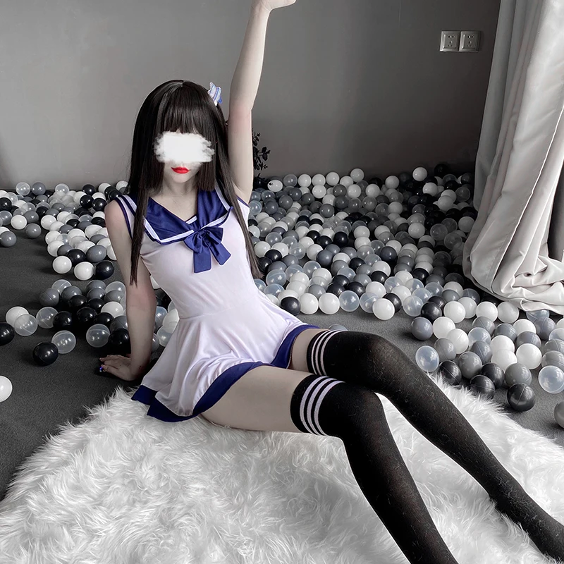 Sailor-Lencer-a-sensual-para-Cosplay-para-mujer-traje-er-tico-transparente-azul-conjunto-Kawaii ...