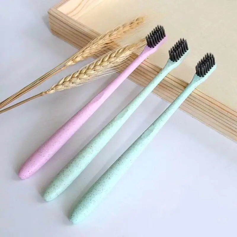 5-Piece-Set-Wheat-Straw-Toothbrush-Adult-Soft-Bristle-Bamboo-Charcoal ...