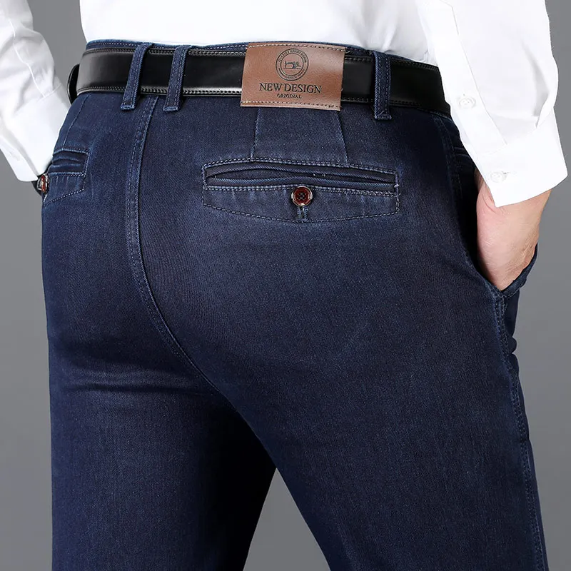 Jean classique taille haute pour homme, pantalon en Denim, coupe droite ...