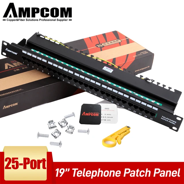 AMPCOM RJ11 1U Cat3 25/50 ports Telephone Patch Panel, 19 inch Rack 50U ...