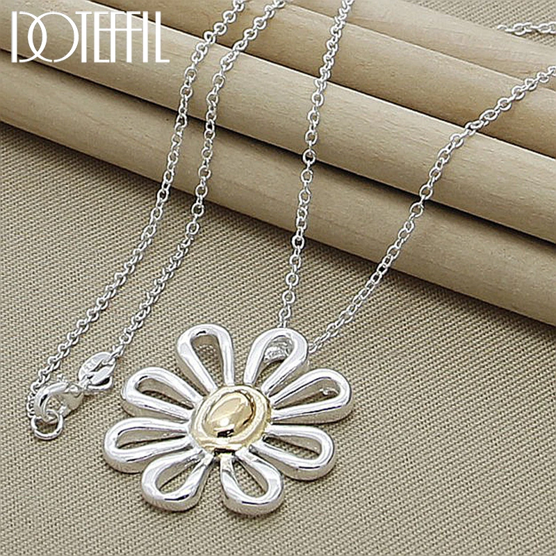 Doteffil 925 Sterling Silver 18 Inch Chain Flower Pendant Necklace For ...