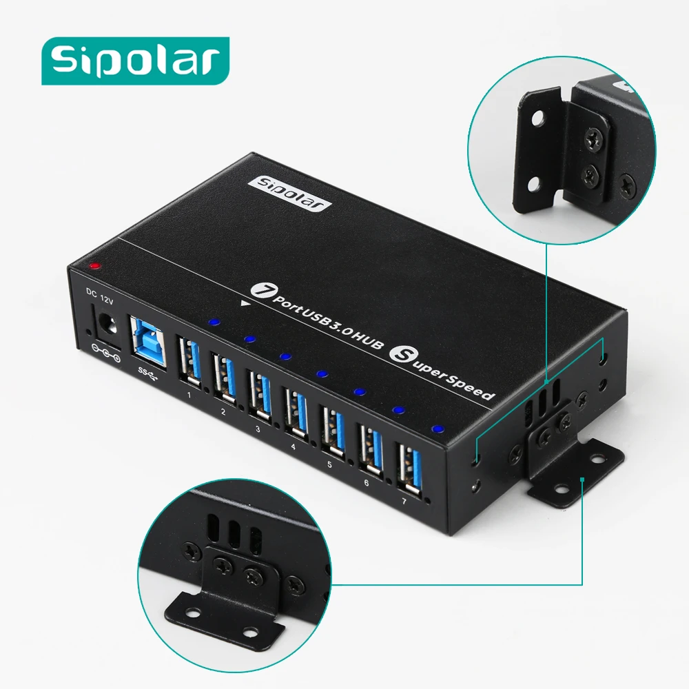 Sipolar 7 Ports Usb 3.0 Data And Charging Hub Super Speed Metal Hub ...