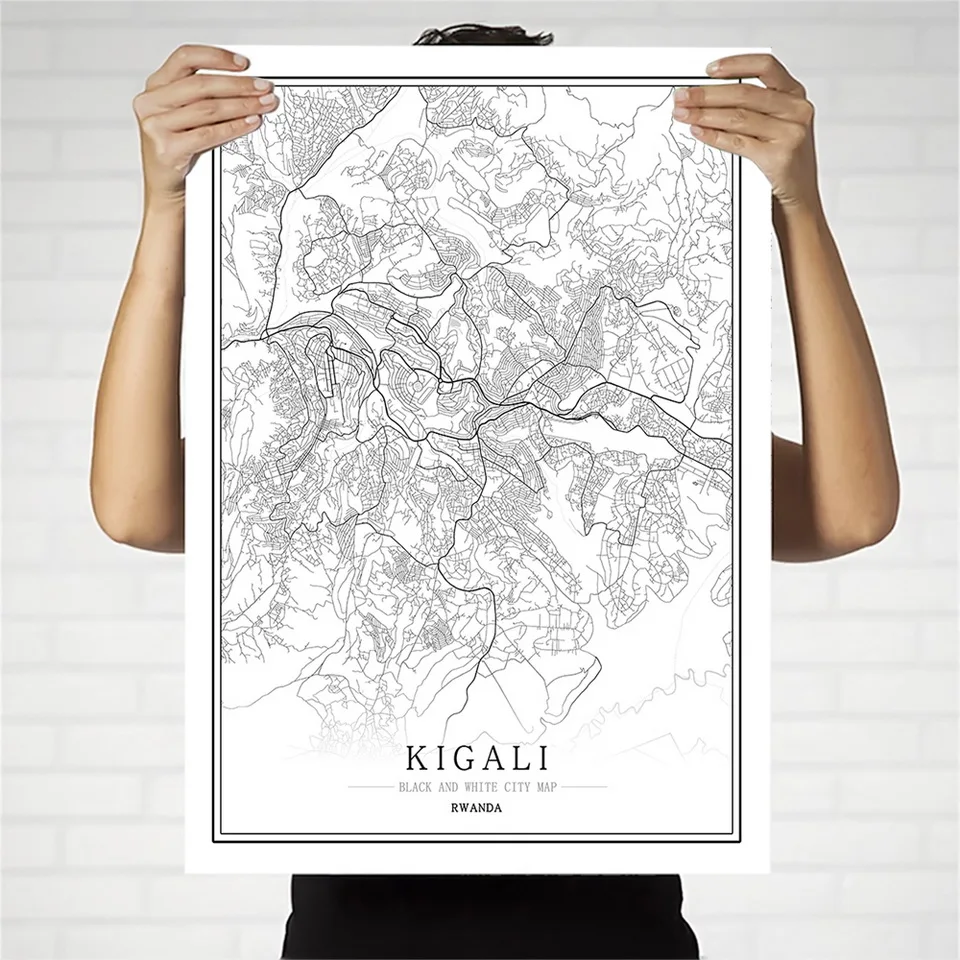 Digital Prints Art & Collectibles Home Office Decor Travel Map Rwanda ...