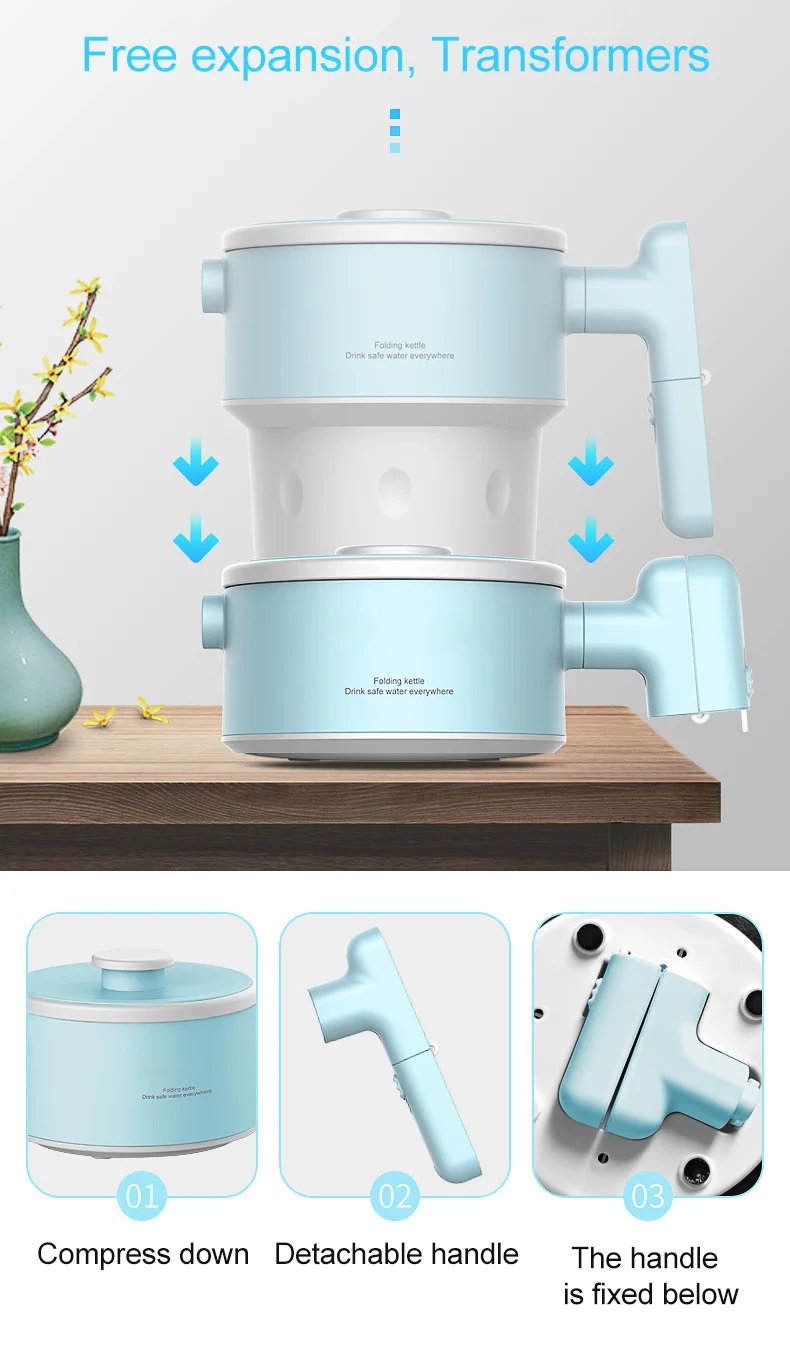 DMWD Travel foldable water heating pot silicone stainless steel mini ...
