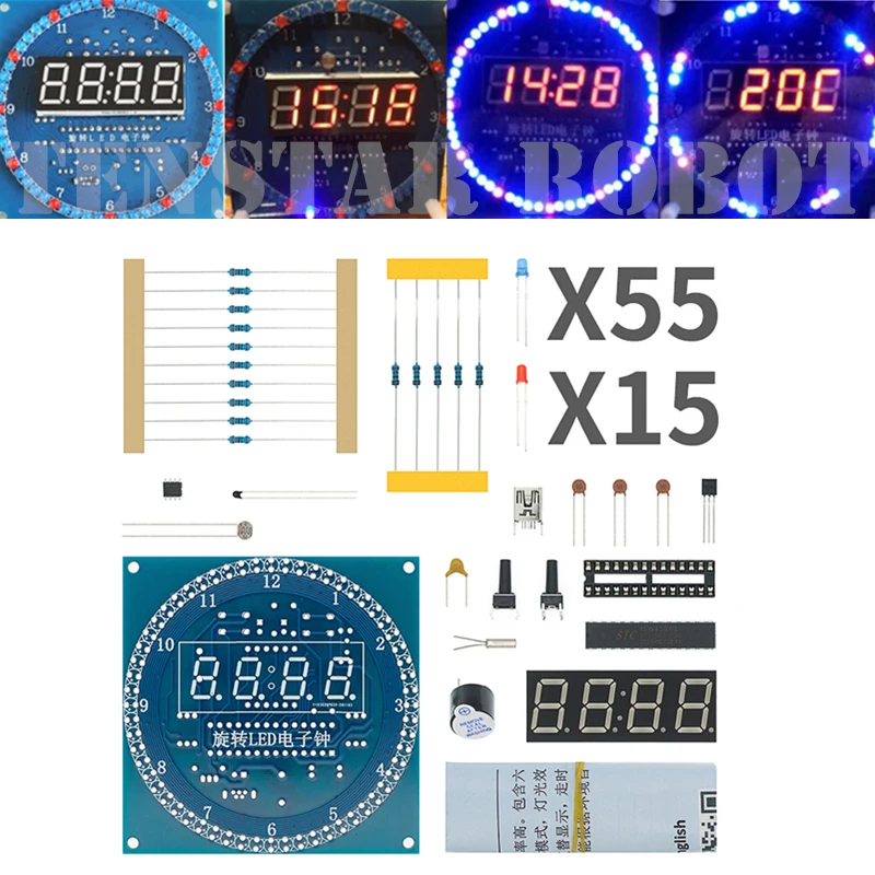 DS1302 Rotating LED Display Alarm Electronic Clock Module DIY KIT LED ...