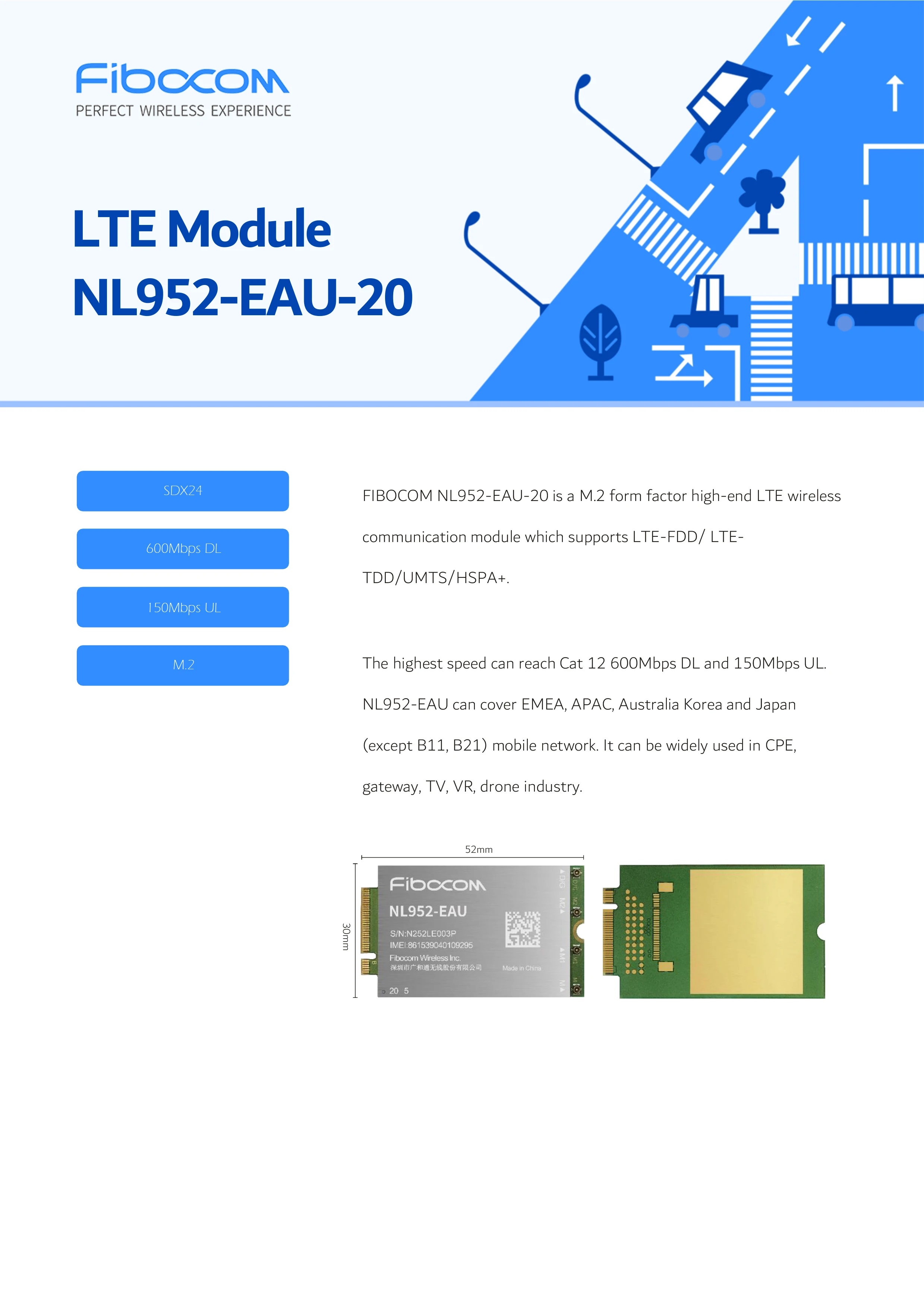 China Low Price 100% New Original Fibocom NL952-EAU M2 4G Cat12 600Mbps ...