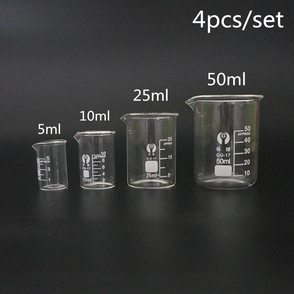 4Pcs-set-5ml-10ml-25ml-50ml-Glass-Beaker-Pyrex-Beaker-Lab-Measuring-Cup ...