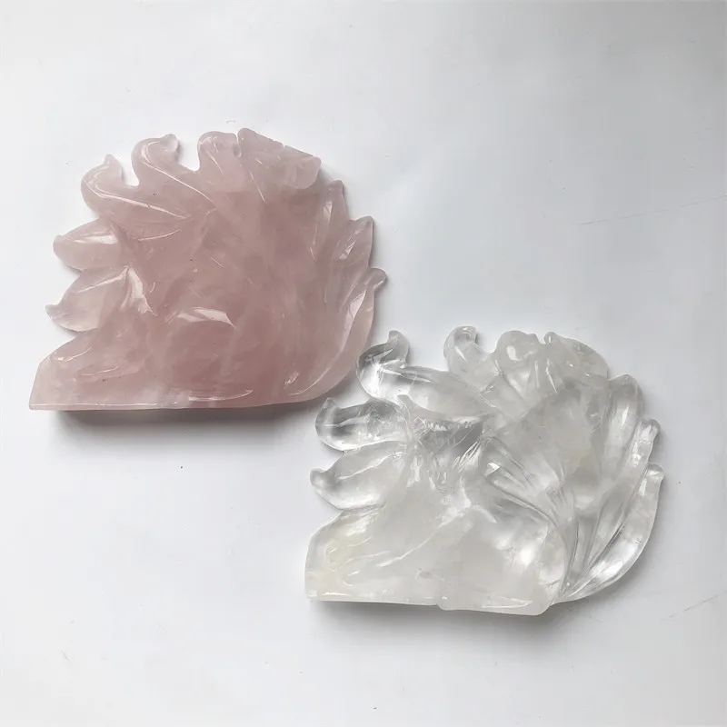 Factory Price High Quality Rose Quartz Clear Crystal Carved Nine Tail ...