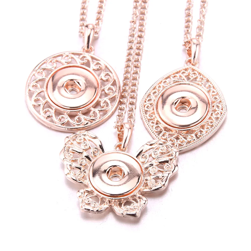 New Snap Jewelry Crystal Pendants Necklaces Rose Gold Flower 18mm Snap ...