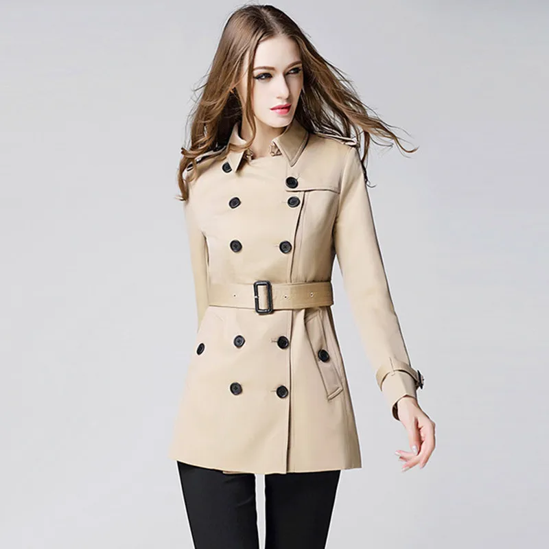 New Womens Jackets Coats High end British Style Dust Coat Buckle Double ...