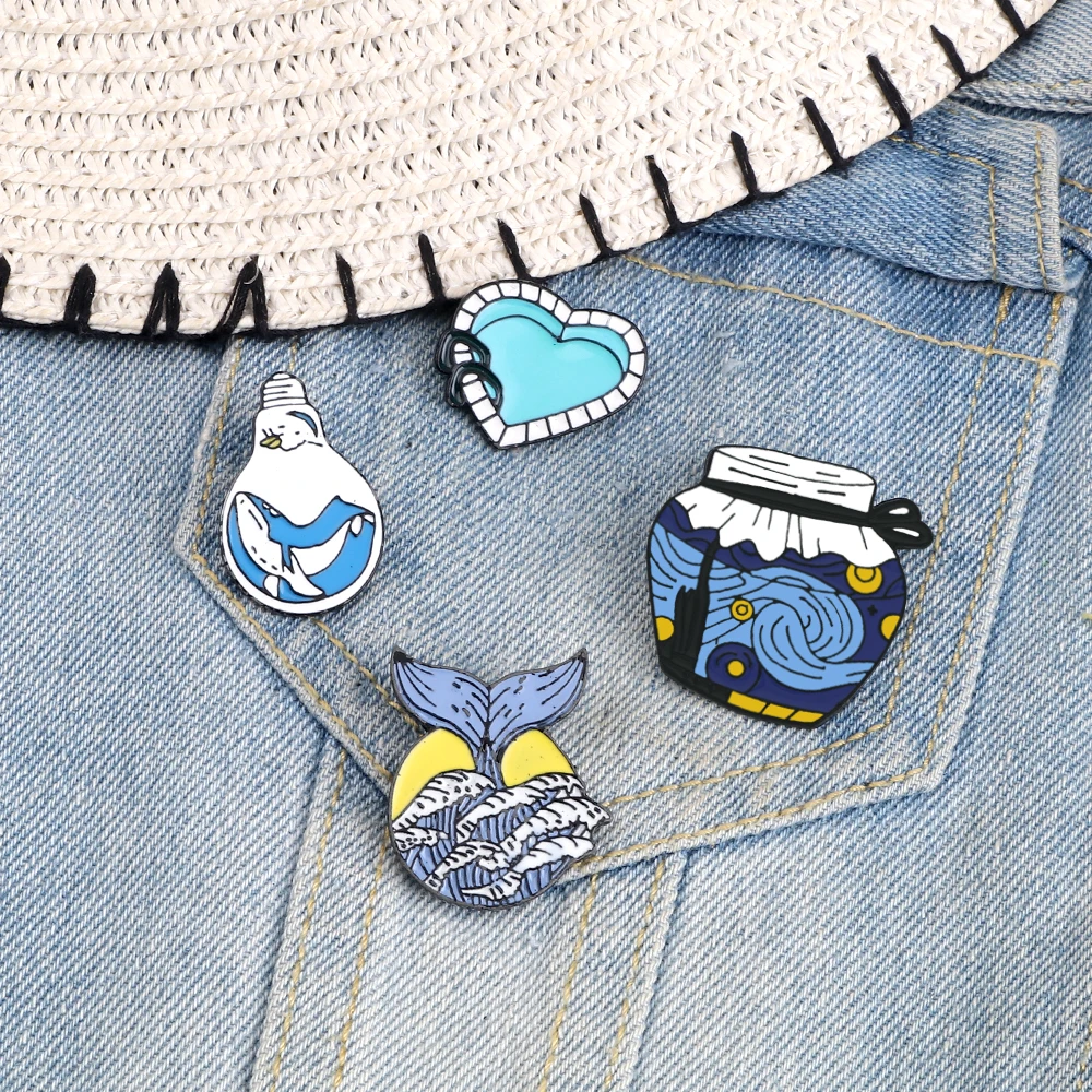 Blue-Enamel-Pins-Whale-Light-Bulb-Water-Tank-Waves-Swimming-Pool ...