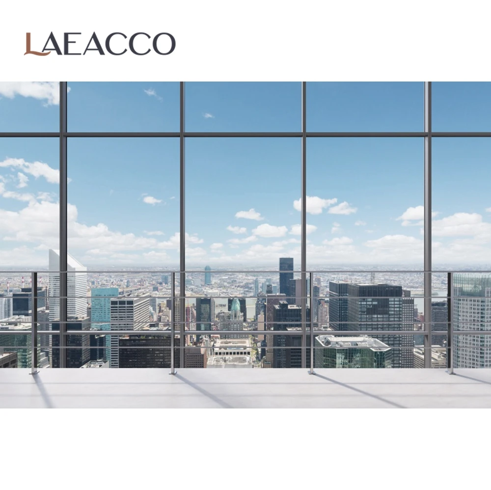 Laeacco-Modern-City-Office-View-Room-Blue-Sky-Cloudy-French-Window ...