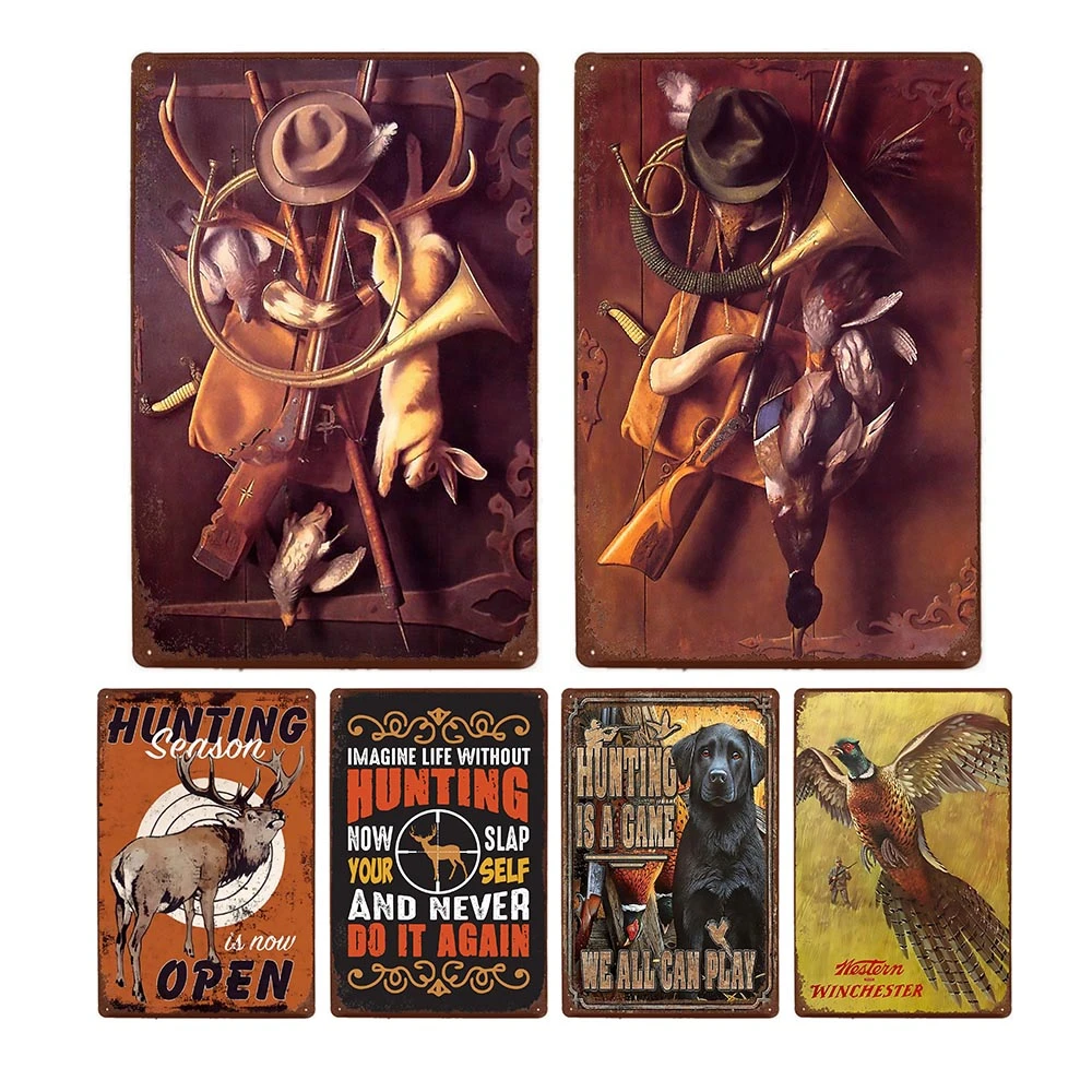 Hunting Metal Sign Tin Retro Hunter Plaque Iron Painting Hunt Poster ...