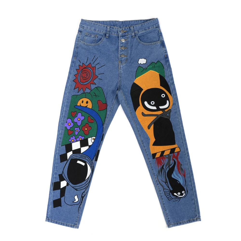 Streetwear Denim Jeans Cartoon Printed