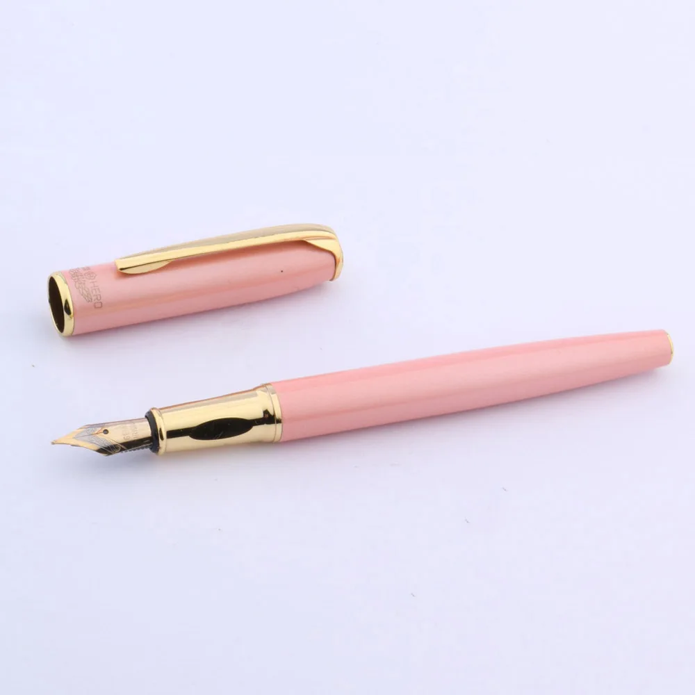 High-Quality-Girl-Pink-Fountain-Pen-METAL-golden-Trim-Medium-Nib-School ...
