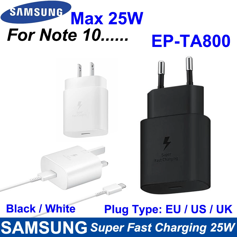 Original Samsung Note 10 Super Fast Charger 25W EU/US/UK Plug Fast ...